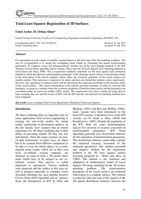Pdf Total Least Squares Registration Of 3d Surfaces