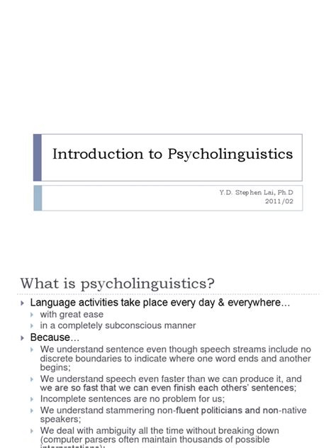 Introduction To Psycholinguistics Psycholinguistics Lexicon