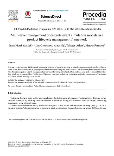 pdf multi level management of discrete event simulation models in a