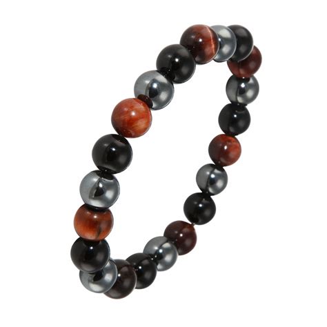 Bracelet Pierres Homme Oeil de taureau Onyx Hématite Ref 50878