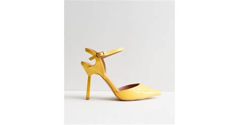 Yellow Patent Stiletto Heel Court Shoes New Look