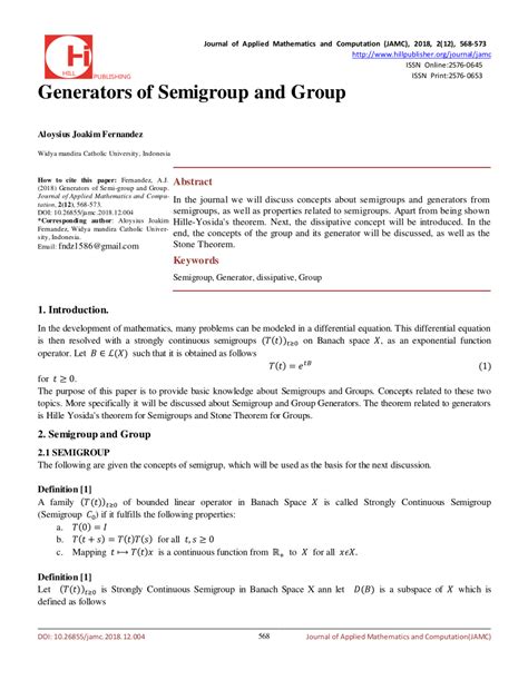 Pdf Generators Of Semigroup And Group