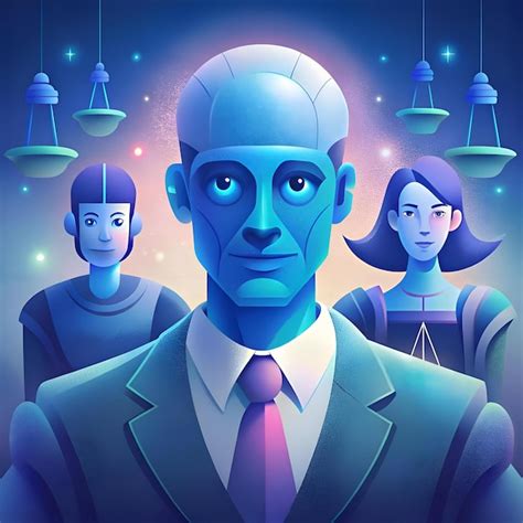 Futuristic Illustration Depicting An Ai Legal Professional With A Team Of Human Legal Assistants