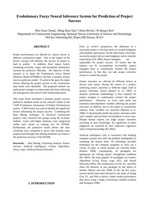 Pdf Evolutionary Fuzzy Neural Inference System For Prediction Of