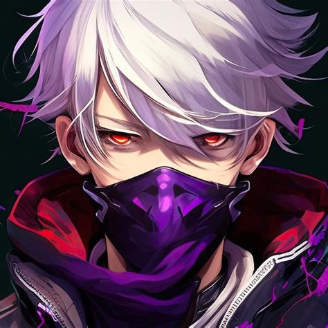 Аниме мальчик с белыми волосами и маской Премиум Ai сгенерированное изображение