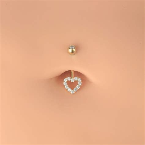 14g Heart 14kt Gold Belly Button Rings In 2024 Belly Button Piercing