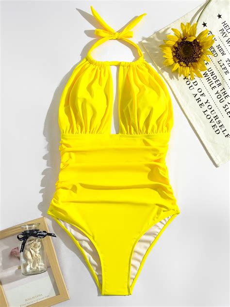 Ruched Halter One Piece Swimsuit Halter One Piece Swimsuit Swimsuits