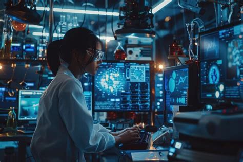 A Cybersecurity Expert Analyzing Data In A Monitoring Laboratory With Hightech Equipment Aig58