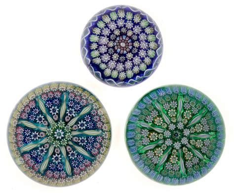 Vintage Perthshire Millefiori Art Glass Paperweights Lot Of Three Auction