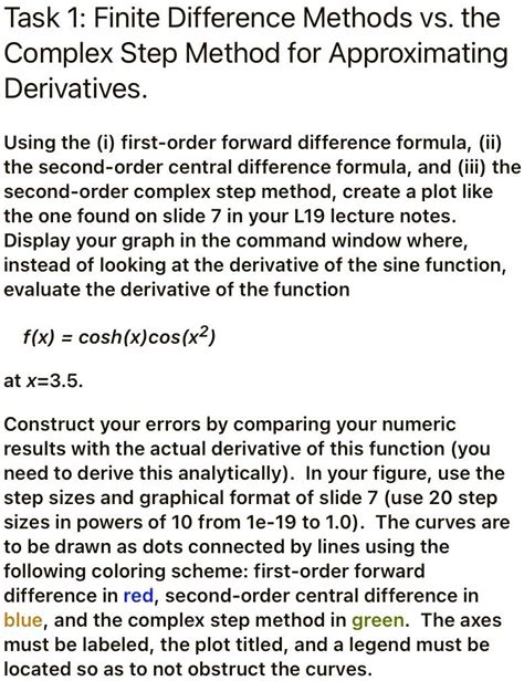 task 1 finite difference methods vsthe complex step method for