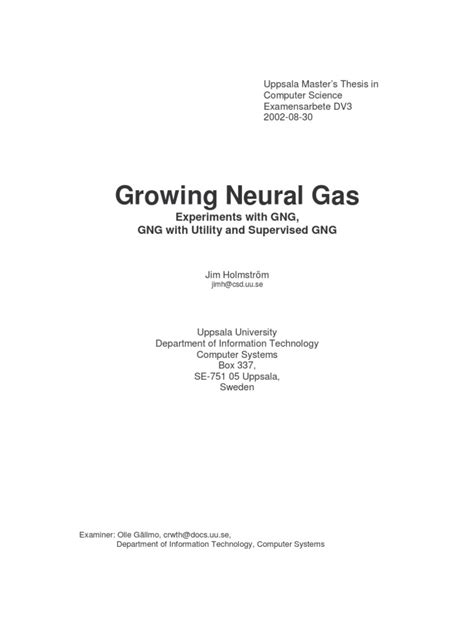 Jim Holmström Growing Neural Gas Experiments With Gng Gng With