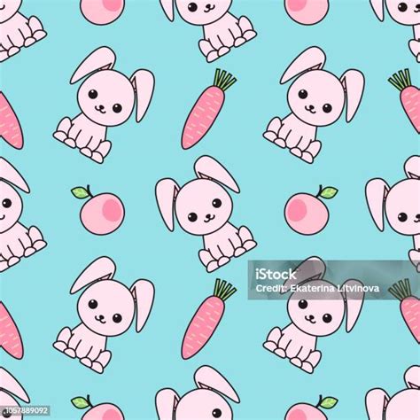귀여운 만화 재미 있는 토끼로 완벽 한 패턴입니다 유치 한 배경입니다 벡터 귀여운 그림입니다 0명에 대한 스톡 벡터 아트 및 기타 이미지 Istock