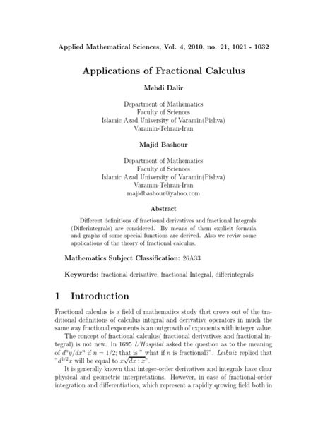 Fractional Calculus For Scientists Pdf Calculus Integral