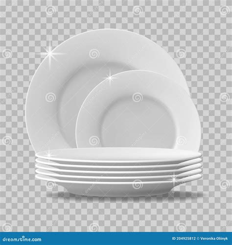 Realistic Plates Stack Clean Dishes Stacked Kitchen Tableware