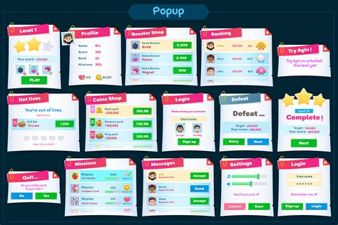 Casual Mobile Game UI D GUI Kit Paper Theme D Icons Unity Asset Store