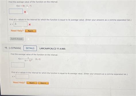 solved find the average value of the function on the