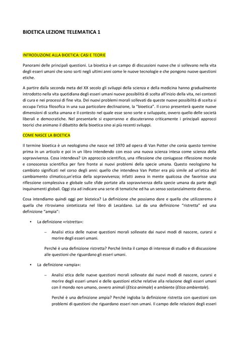 Lezioni Complete Di Bioetica Docsity