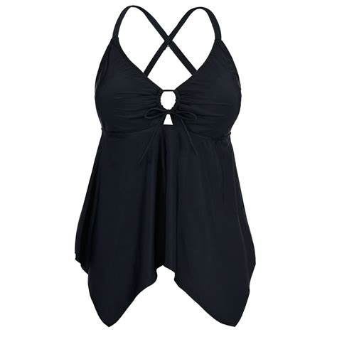 Hilor Hilor Womens V Neck Swim Tops Flowy Handkerchief Tankini Top
