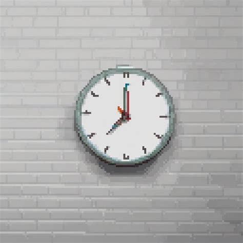 Pixel Art Clock On White Brick Wall With Red Hands Premium Ai Generated Image