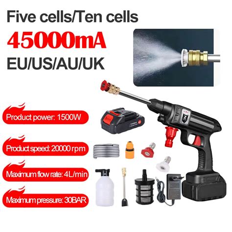 무선 고압 전기 세차건 다기능 노즐 휴대용 클리너 거품 세차 정원 스프레이 45000mah 30bar
