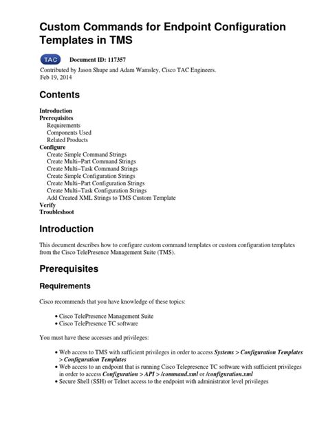 Custom Commands For Endpoint Configuration Templates In Tms Document