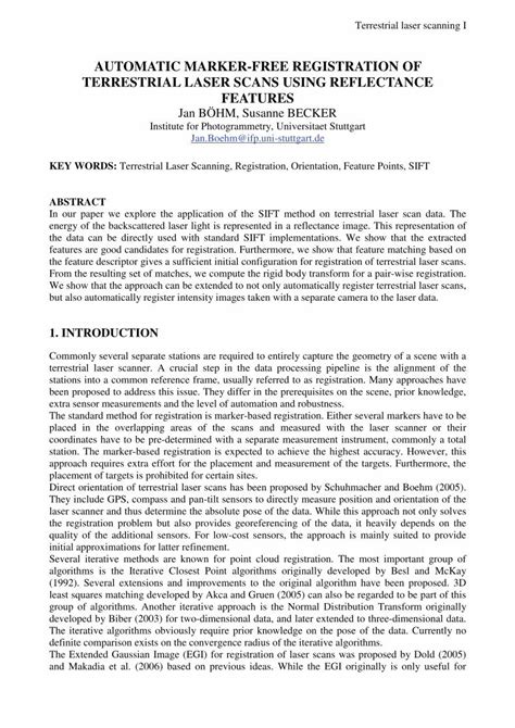 Pdf Automatic Marker Free Registration Of Terrestrial Laser Scans Terrestrial Laser
