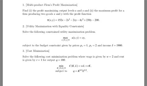 solved 1 multi product firm s profit maximization find i
