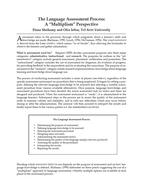Shohamy Inbar 2006 The Language Assessment Process Pdf Educational Assessment Validity