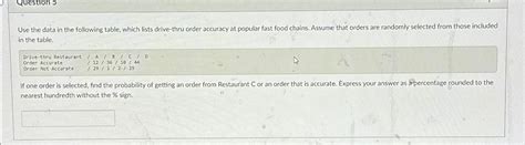 solved question 5use the data in the following table which