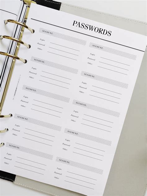 Printable Password Log Personal Wide Printable Password Keeper Printable Insert Password Tracker