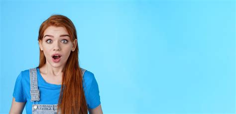 Free Photo Shocked Redhead Girl React Omg Shook Drop Jaw Speechless