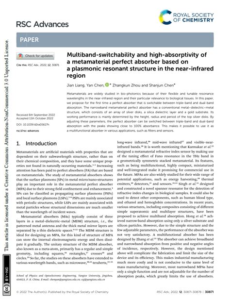 Pdf Multiband Switchability And High Absorptivity Of A Metamaterial