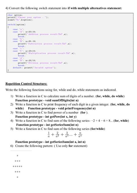 solved 4 convert the following switch statement into if