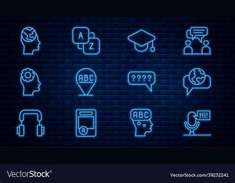 Set Line Microphone Voice Device Learning Foreign Vector Image
