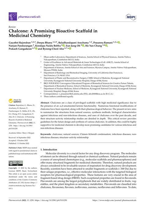 Pdf Chalcone A Promising Bioactive Scaffold In Medicinal Chemistry