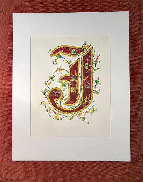 Illuminated Letter J Hand Painted Old English Script Original Design