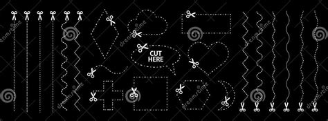 Set Of Scissors With Cut Lines Vector Collection Of Different Geometric Shapes With Dashed