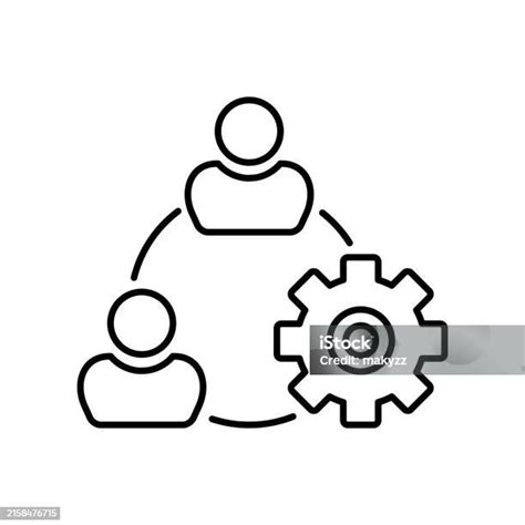 개발 개요 아이콘입니다 화살표 원의 남성 인물과 톱니바퀴 설정 처리 워크플로우 프로세스 아이콘 데이터 업데이트 라인 아이콘 편집 가능한 획 가격에 대한 스톡 벡터 아트 및