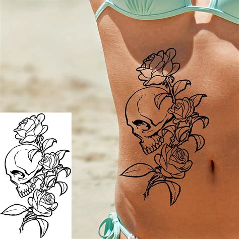Briyhose 10 Sheets Realistic Temporary Tattoos For Women Skull Flower