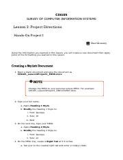 CIS105 IN V1 O365 Lesson 3 Project Directions Hands On Project 1 Pdf CIS105 SURVEY OF