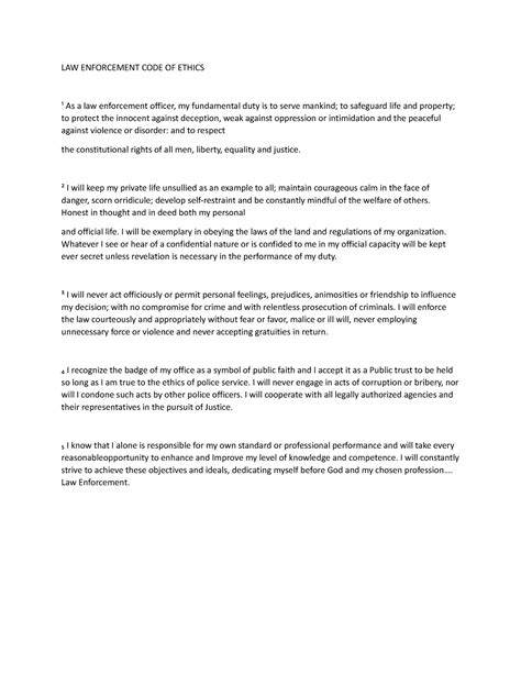 LAW Enforcement CODE OF Ethics LAW ENFORCEMENT CODE OF ETHICS ¹ As a law enforcement officer