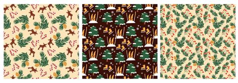 Winter Seamless Patterns Set Hand Drawn Christmas Design 50919512