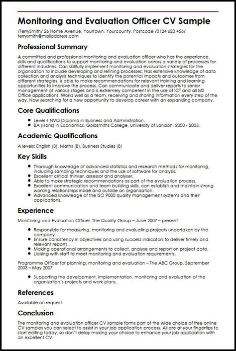 Monitoring And Evaluation Officer CV Sample MyPerfectCV