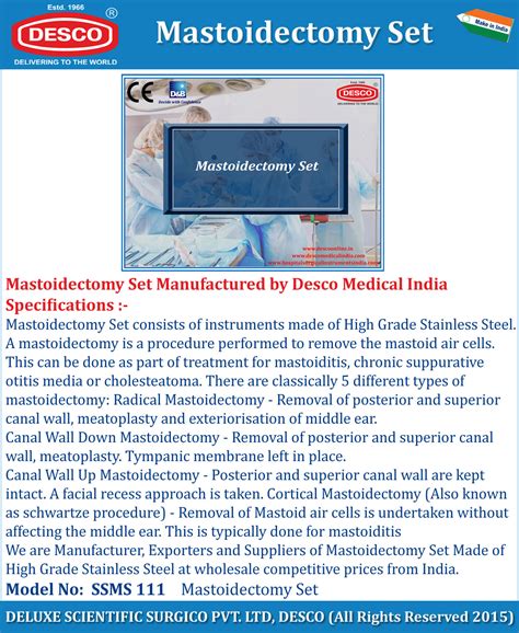 Mastoidectomy Instruments Set Manufacturers Exporters And Suppliers India