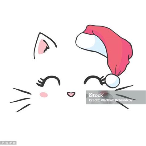 산타 모자에 귀여운 새끼 고양이 크리스마스 일러스트는 인사말 카드 색칠 공부 책 및 문구류에 사용할 수 있습니다 12월에 대한