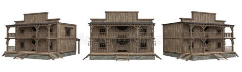 old wild west saloon building wooden construction set of 3 isolated 3d
