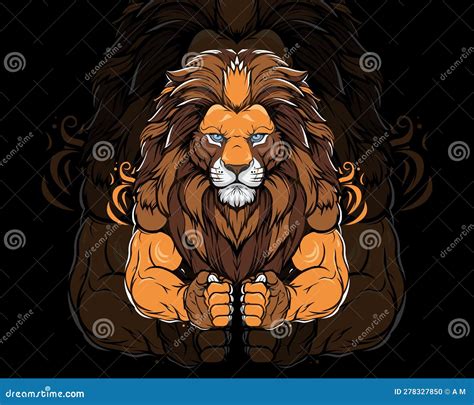 Leeuw Koningslogo Met Het Fitnesslogo Voor Grote Spierarmen Gym Lion