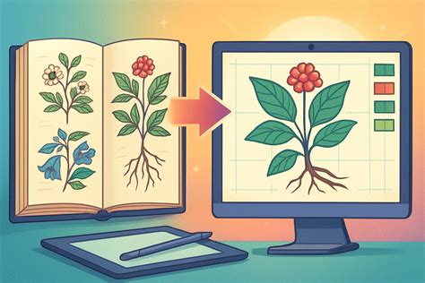 🌿 약초 도감의 디지털화 전통 한방 지식을 현대적 벡터 일러스트로