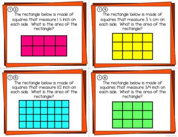 Area Of Rectangles With Fractional Side Lengths Task Cards By Hello