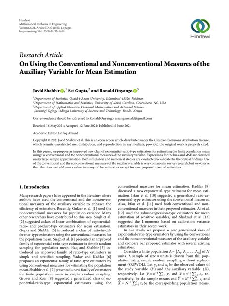 Pdf On Using The Conventional And Nonconventional Measures Of The Auxiliary Variable For Mean